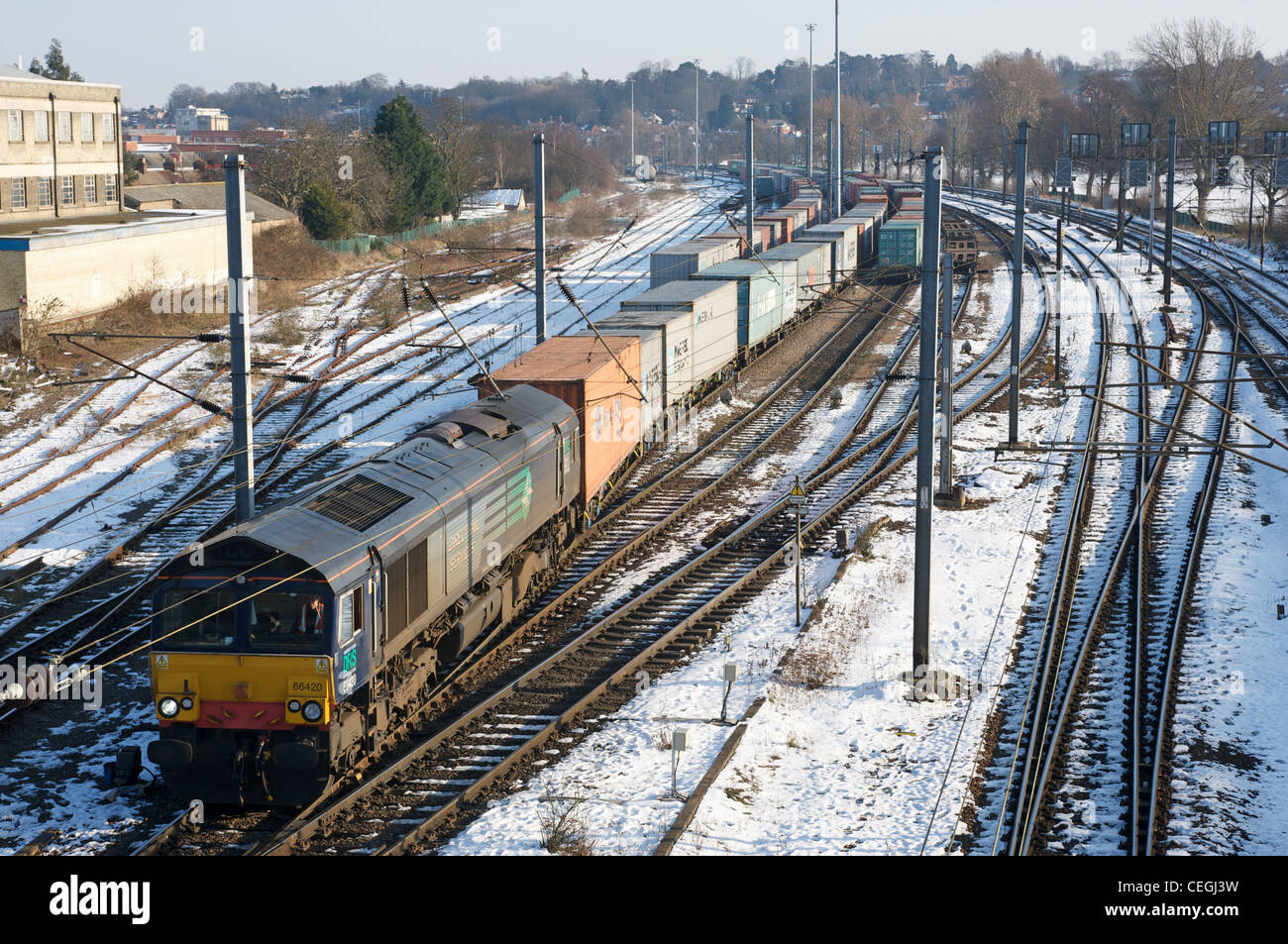 Direct Rail Service freight train on route to the port of Felixstowe ...