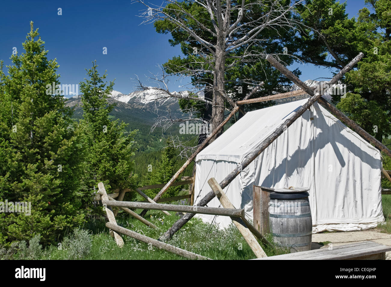 Crazy Mountain Ranch camp lookout with Crazy Mountains in the ...