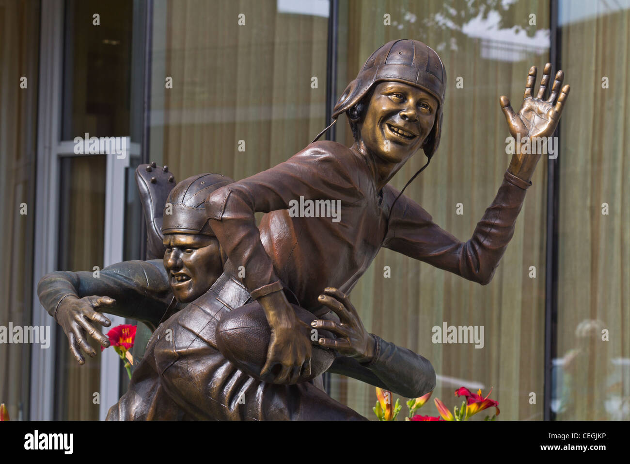 Closeup of bronze sculpture Hey on the street city of Sioux Falls South ...
