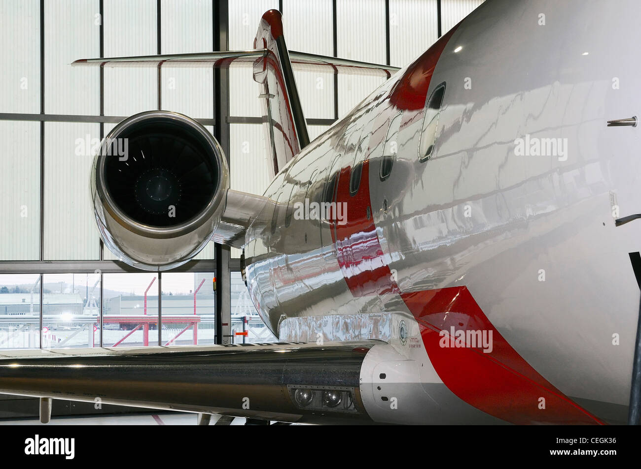 Rear right engine and fuselage of a Bombardier Challenger CL-604 at the ...