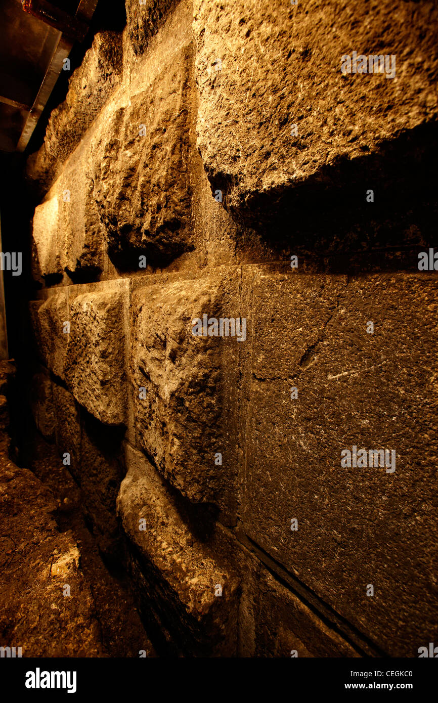 Part of Western wall along ancient underground Hezekiah's Tunnel or the ...