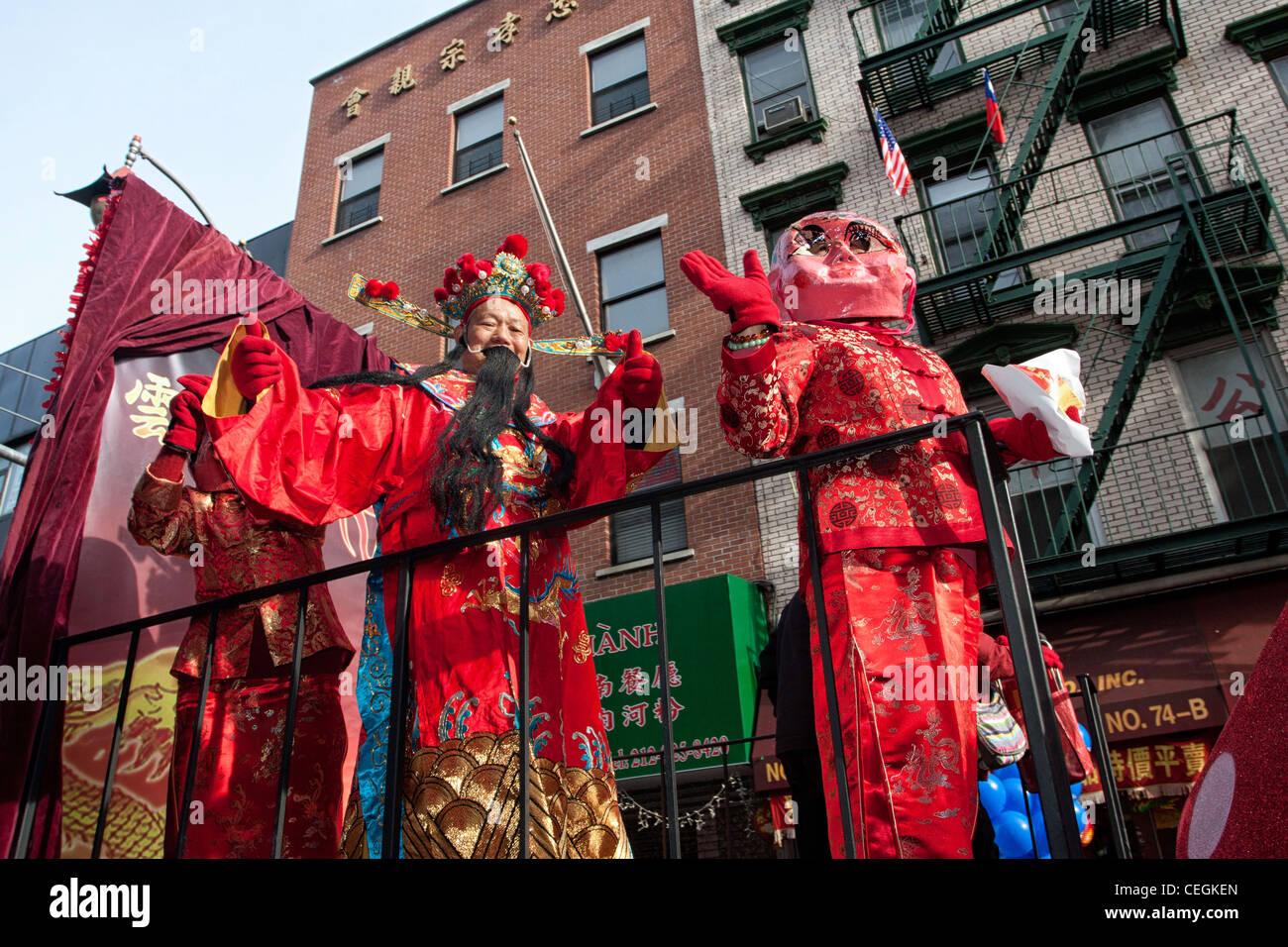 Chinese-Americans in traditional dress on a float in the 2012 Chinese ...