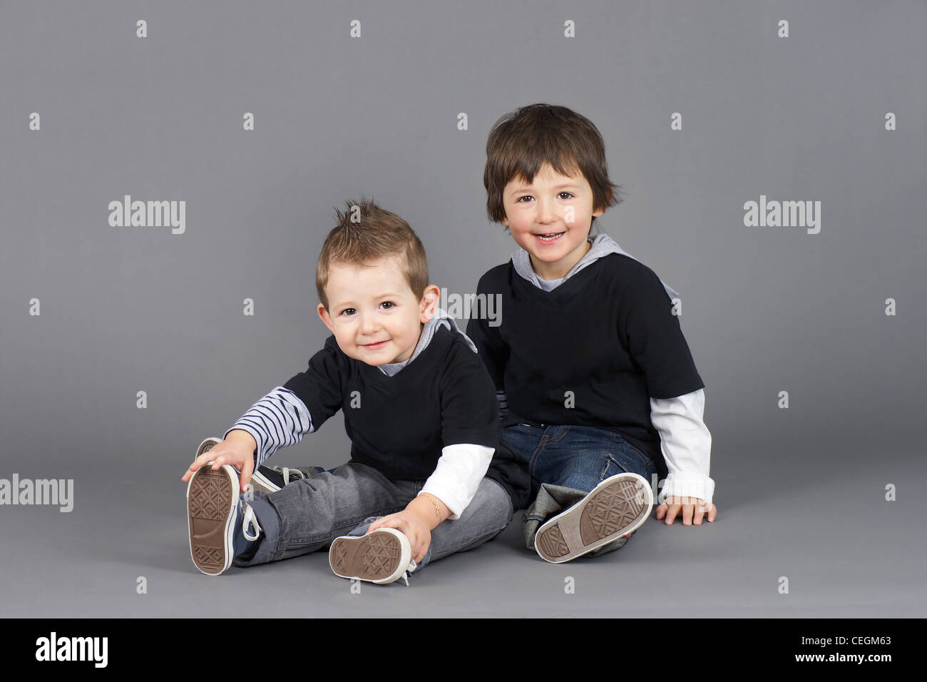 So cute, two little hip and cool young little boys, brothers, shot in ...