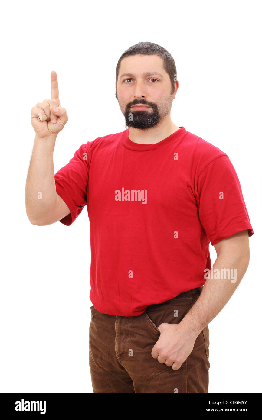 Portrait of a man pointing up Stock Photo - Alamy