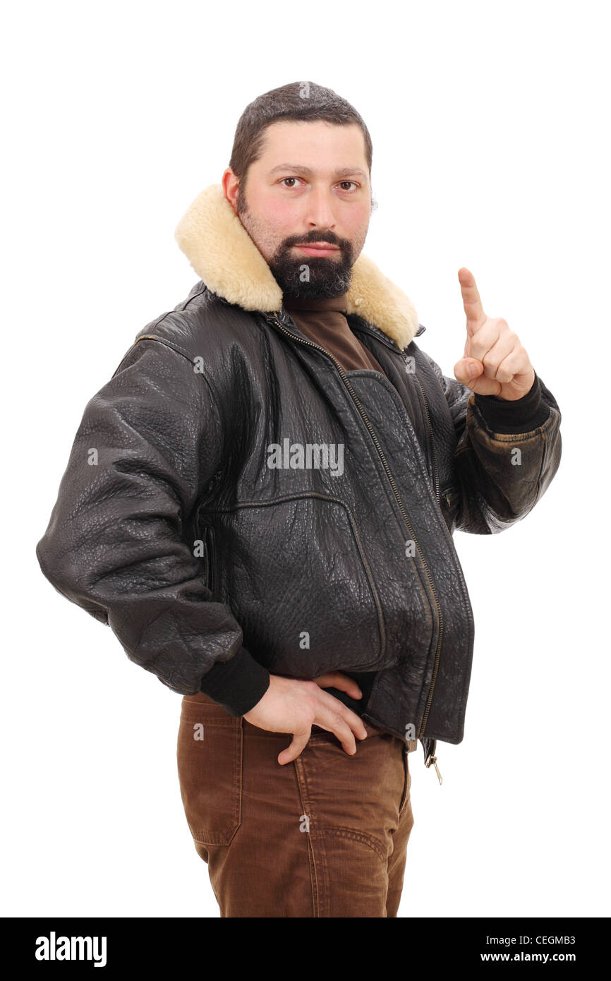 Portrait of a man pointing up Stock Photo - Alamy