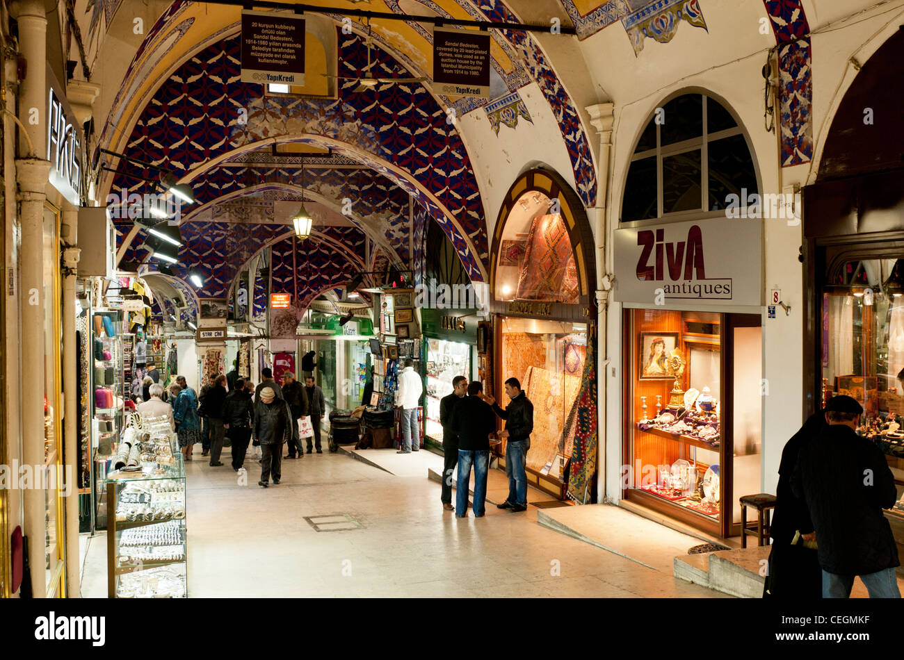 Vaulted ceiling and shops inside the Grand Bazaar, Beyazit, Istanbul ...