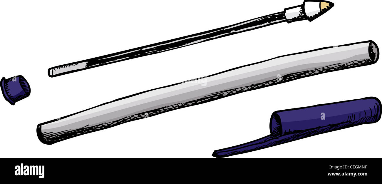 Parts for a blue ball point pen over white Stock Photo - Alamy