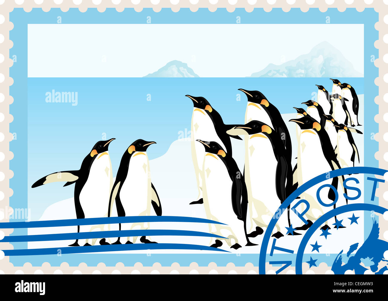 Postage stamp with penguins Stock Photo - Alamy