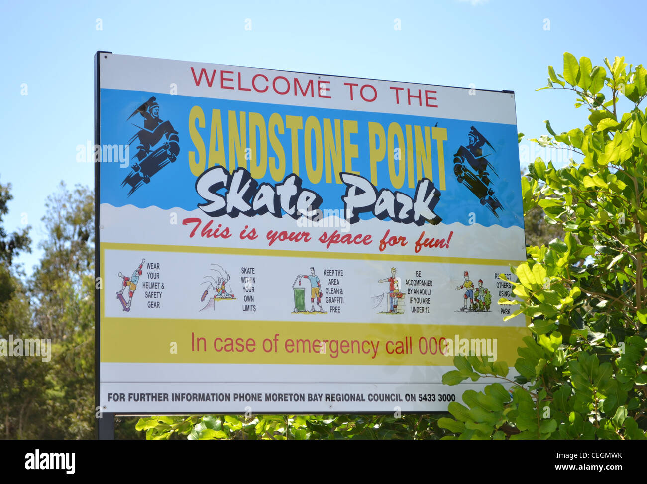 sandstone point skate park welcome sign Stock Photo - Alamy