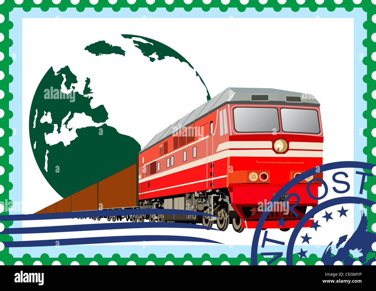 Postage stamp. Rail freight Stock Photo - Alamy