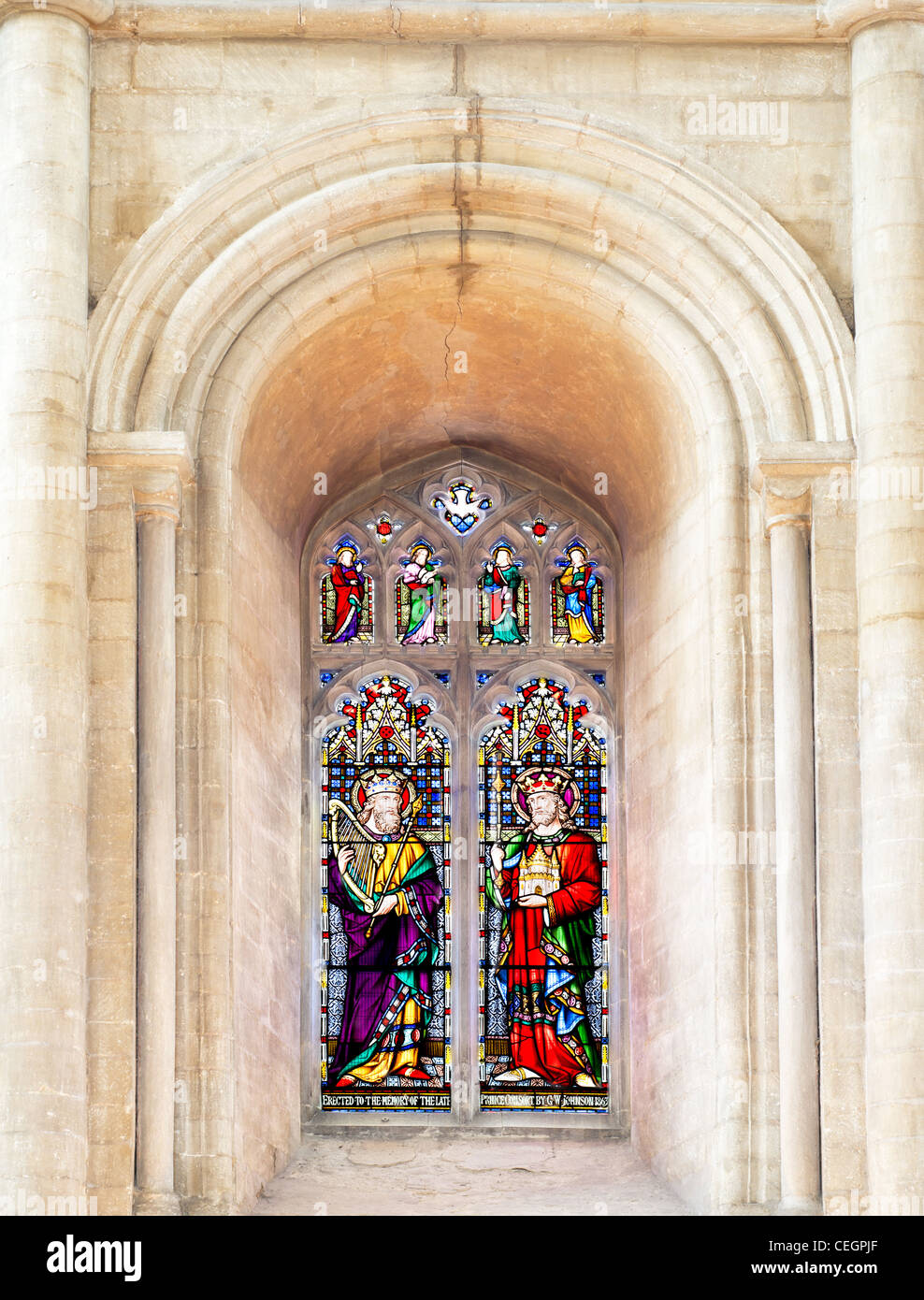 Victorian stained glass window at Peterborough cathedral, England Stock ...
