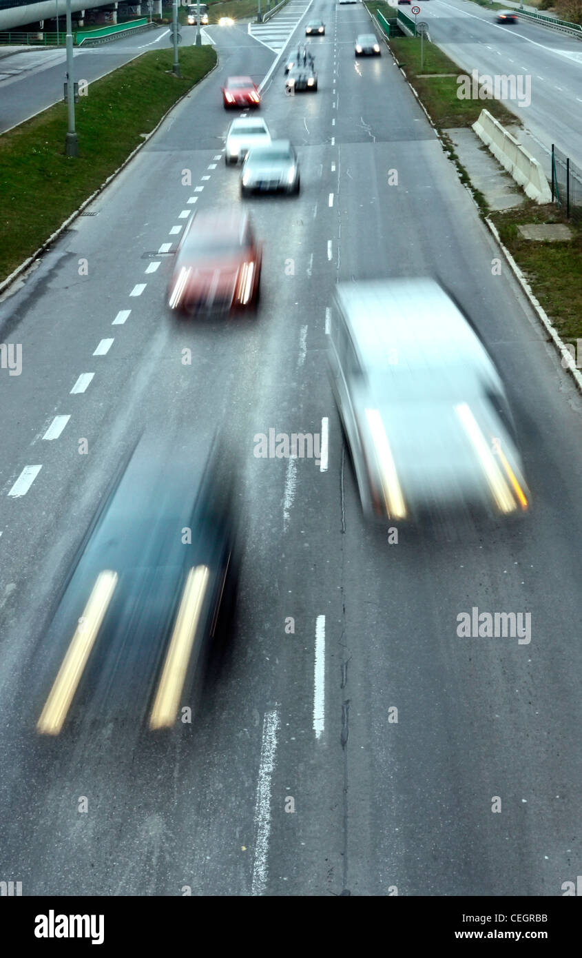 Highway with lots of cars. High contrast and motion blur to rise speed ...