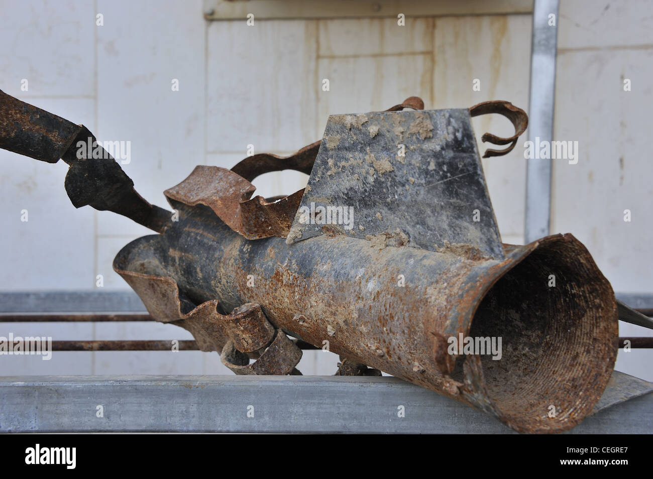 Remains of a rocket sent from Gaza strip at the city of Sderot in ...