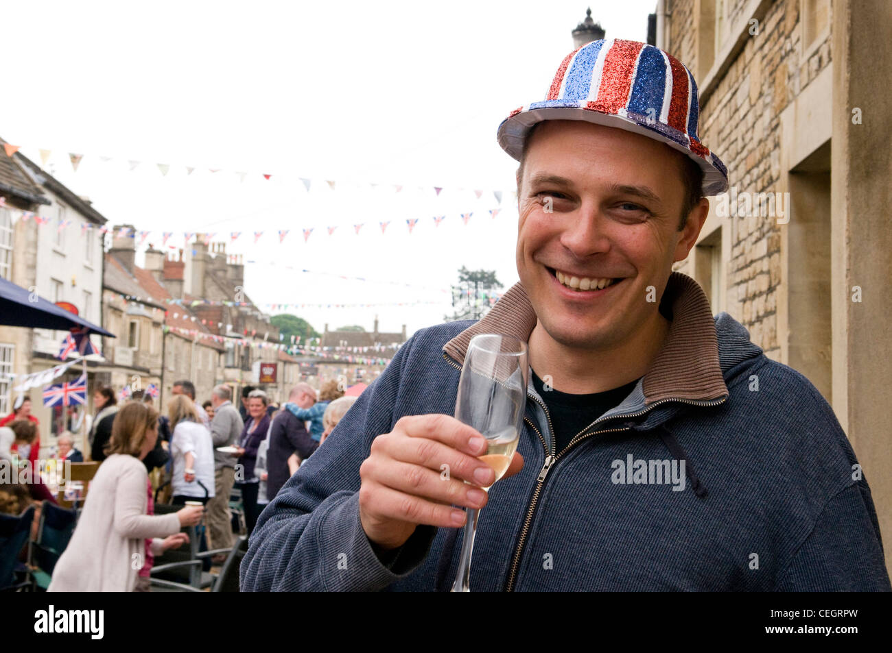 Man wearing a union jacket hat and celebrating at a traditional English ...