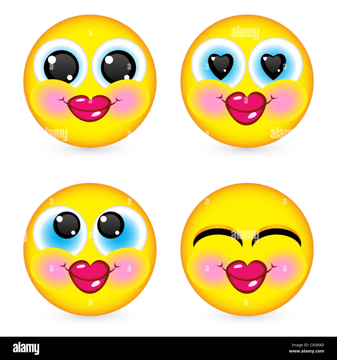 Four smiling faces, they are all happy and laughing. Illustration on ...