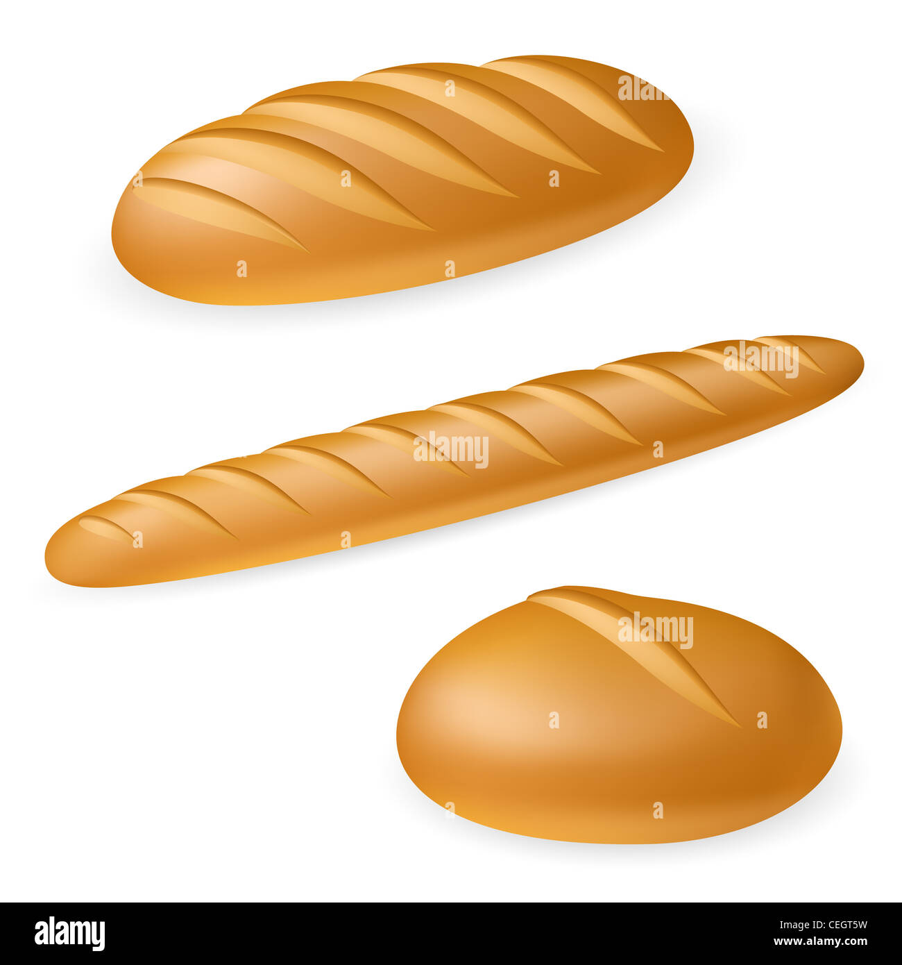 Three realistic bread. Illustration on white background Stock Photo - Alamy
