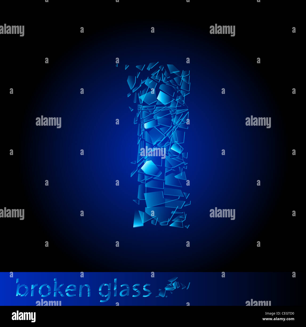 One letter of broken glass - I. Illustration on black background Stock ...