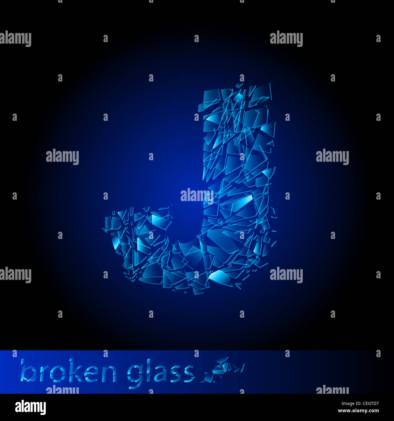 One letter of broken glass - J. Illustration on black background Stock ...