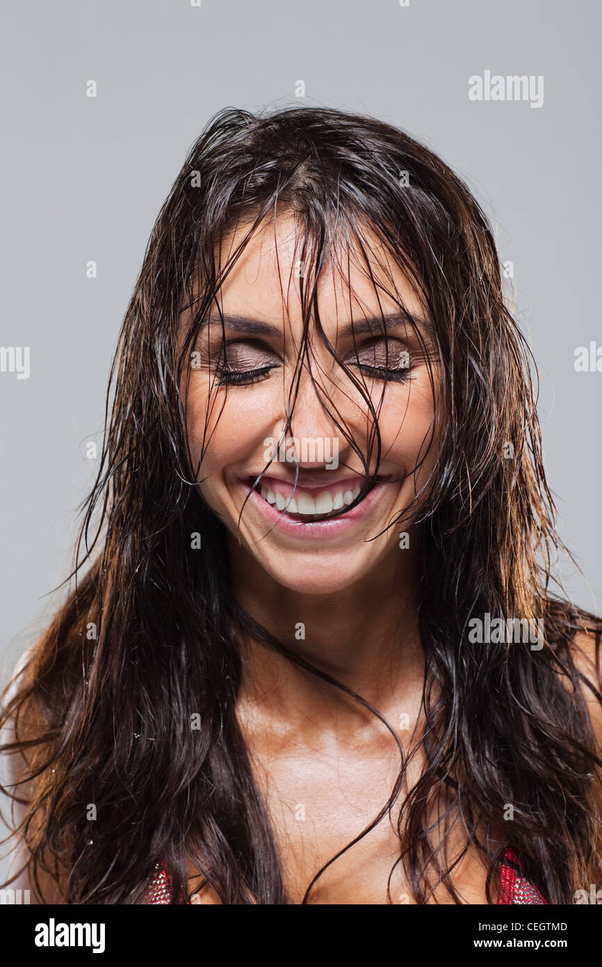 Woman looking euphoric Stock Photo - Alamy