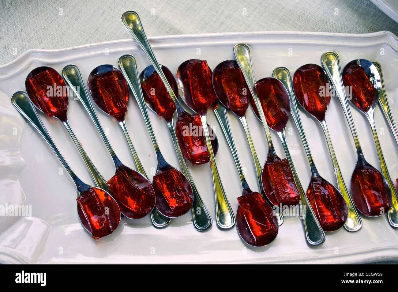 spoons with pudding at a wedding aperitive Stock Photo - Alamy