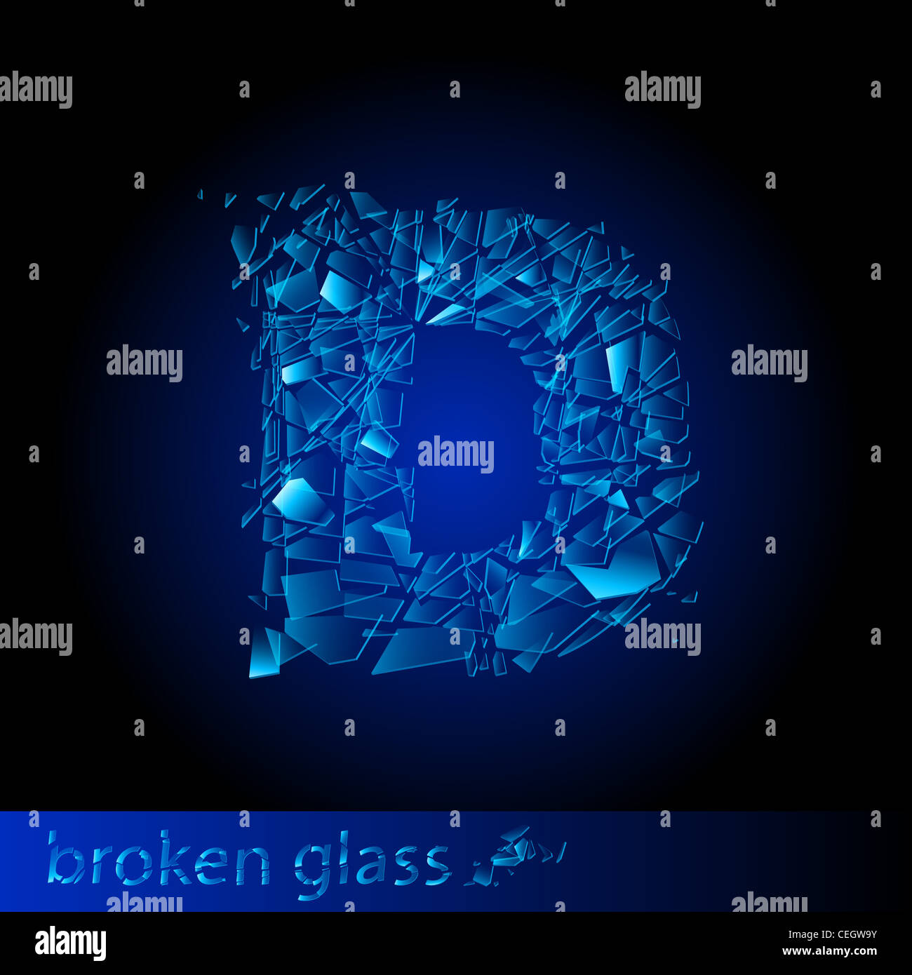 One letter of broken glass - D. Illustration on black background Stock ...