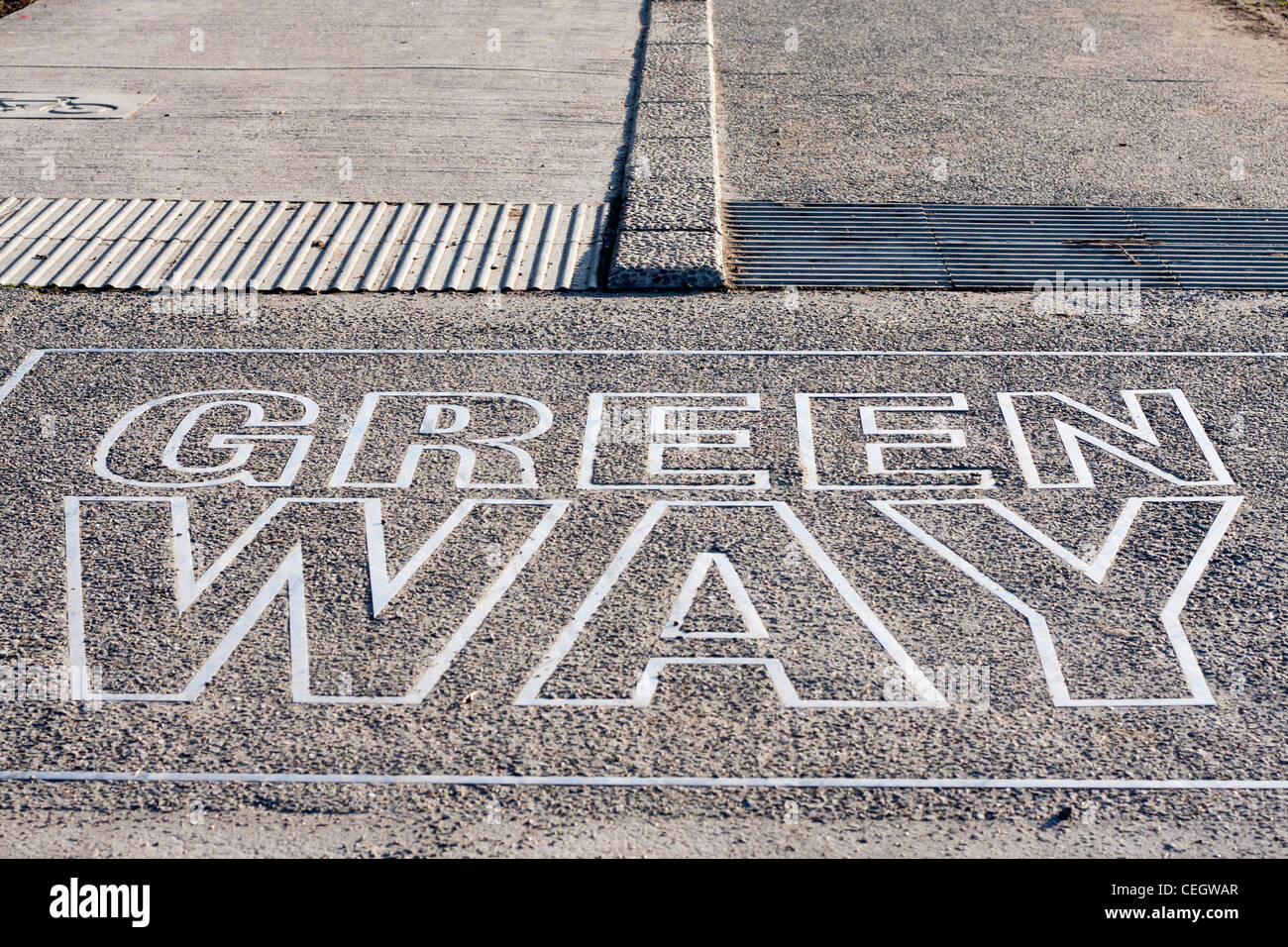 Sign road sign for Green Way, a cycle and walking lane path in East ...