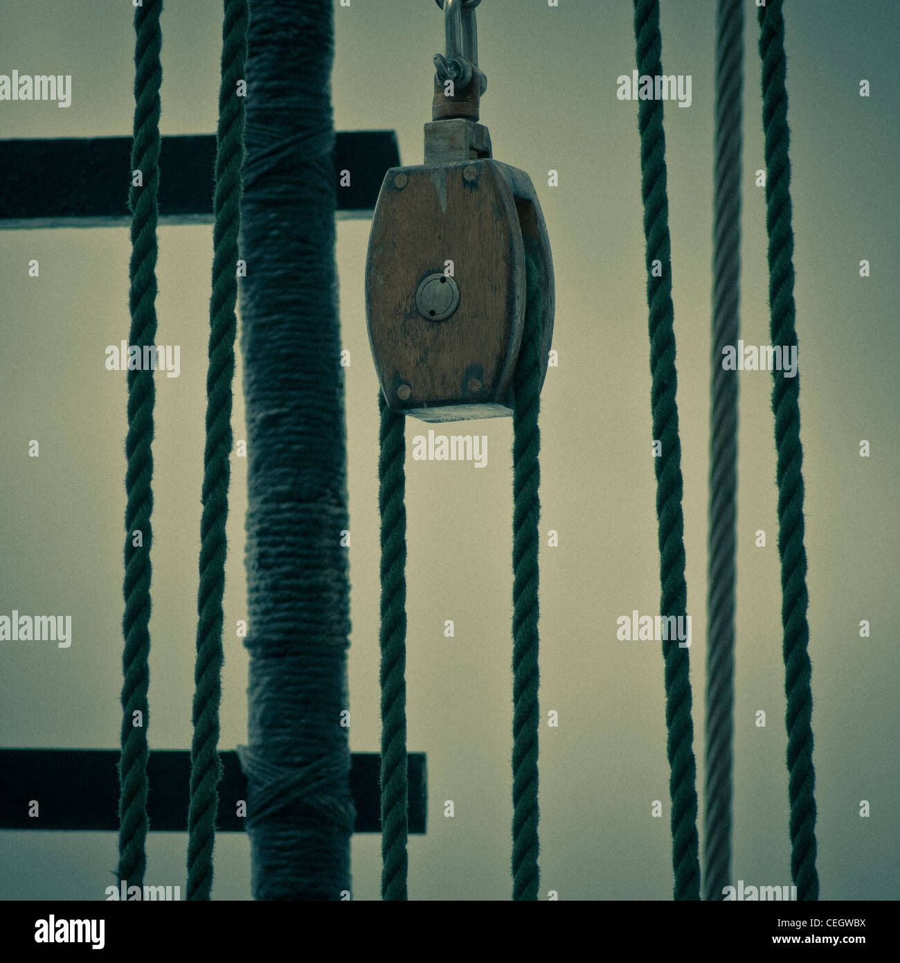 Part of rigging on Tall ship Stock Photo - Alamy