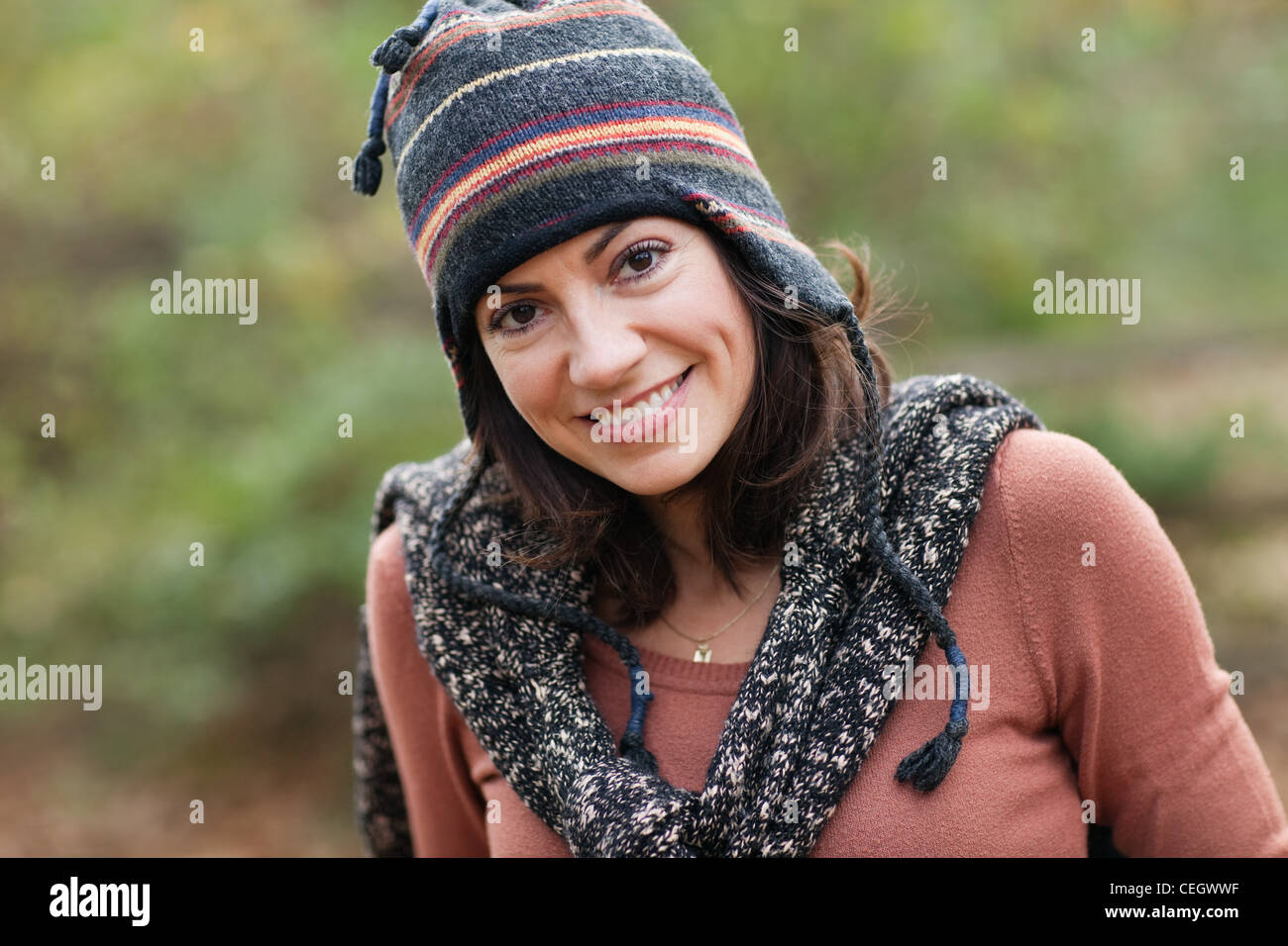 Mature woman wearing knit hat Stock Photo - Alamy