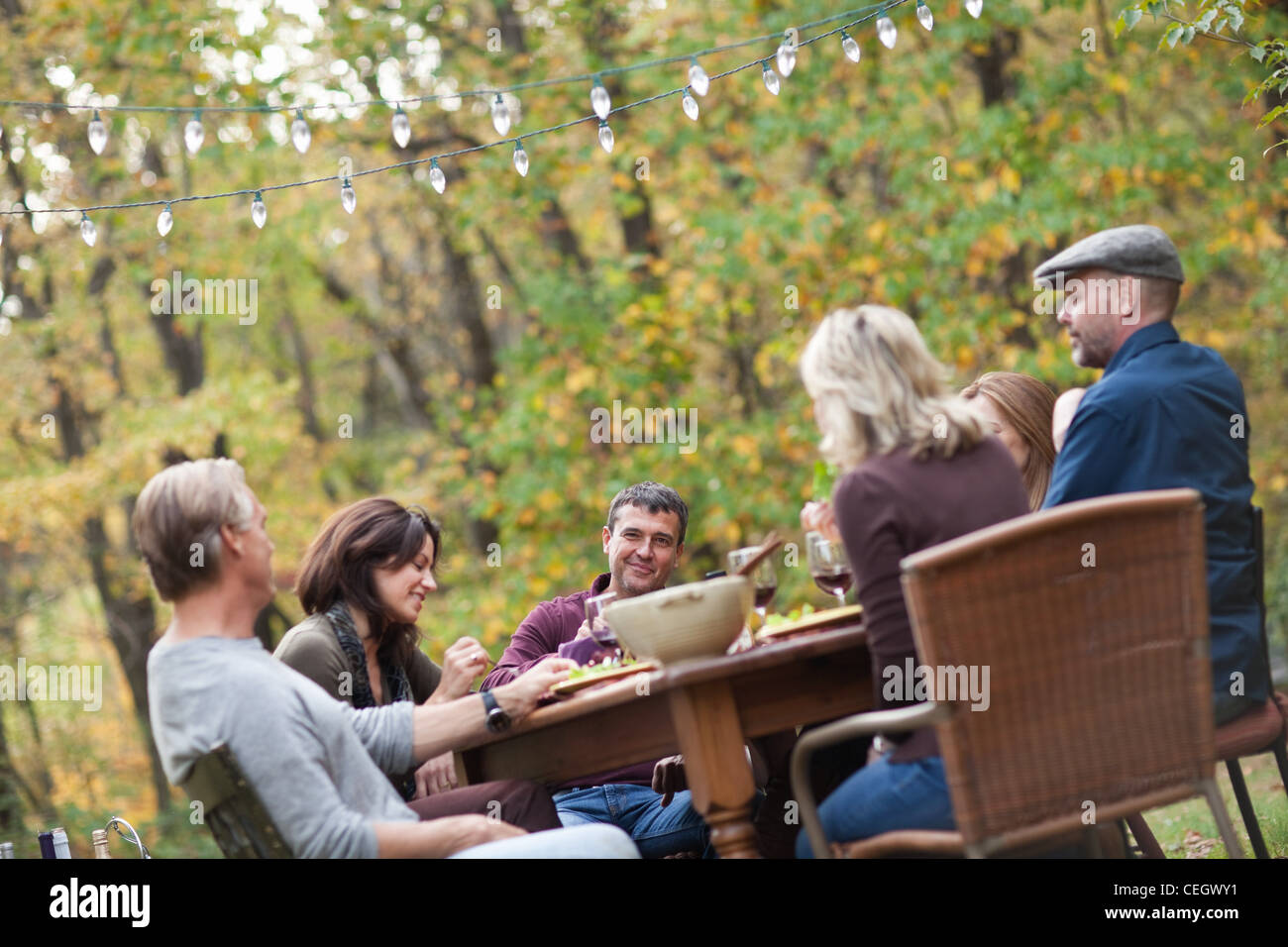 Friends at outdoor dinner Stock Photo - Alamy