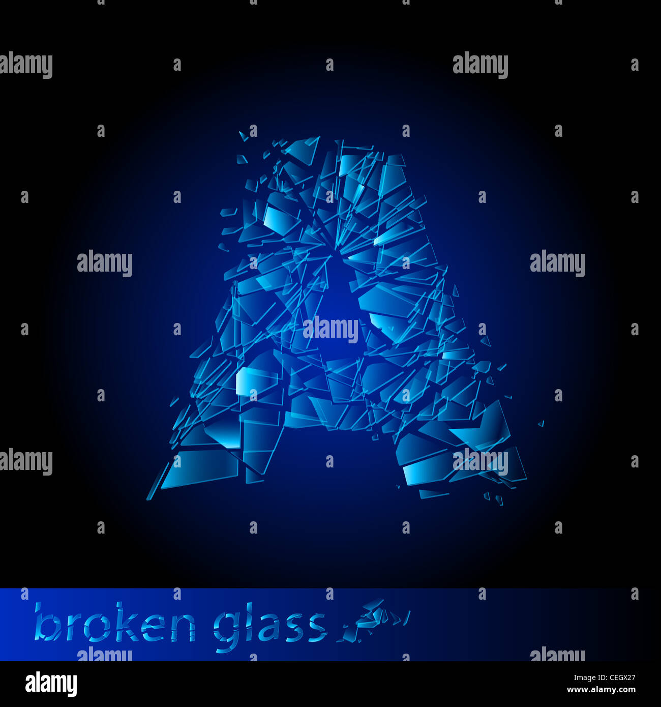One letter of broken glass - A. Illustration on black background Stock ...