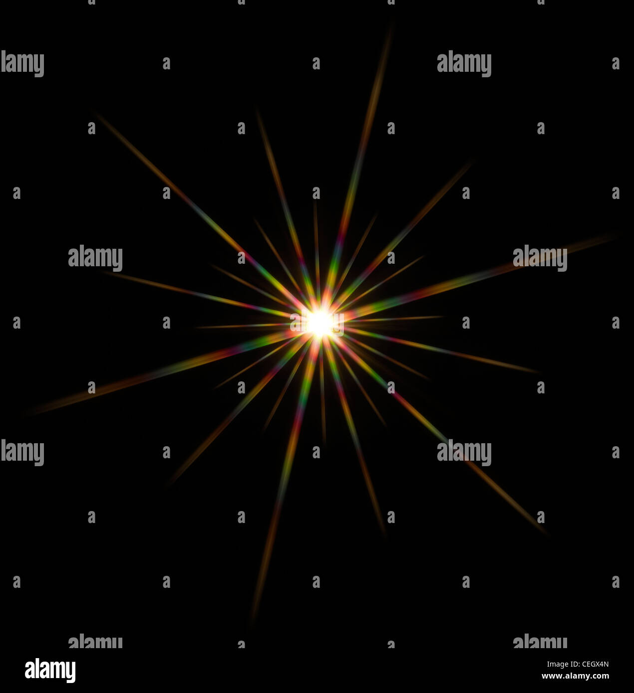 colorful flashy spotlight star made with optical star filter on camera ...