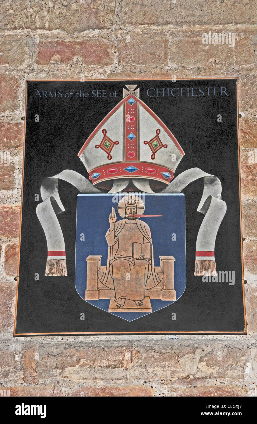 The arms of the Diocese of Chichester with the bishop's mitre ...