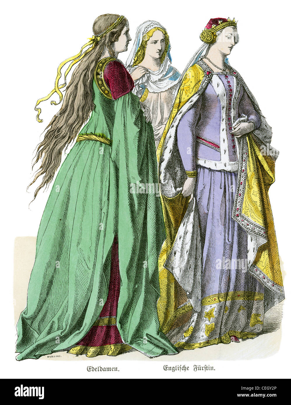 An English princess and noblewomen from the 14th century Stock Photo ...
