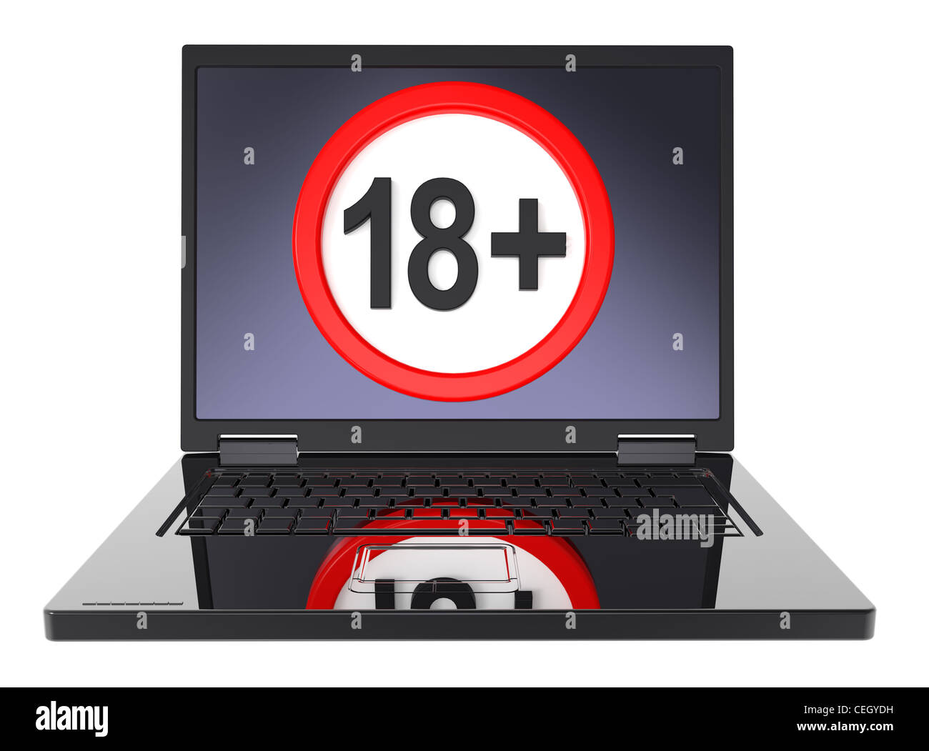 Adults only sign on laptop screen isolated over white Stock Photo - Alamy