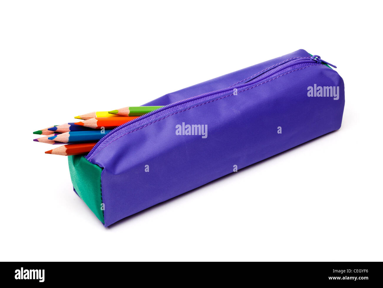 Pencil case on white background Stock Photo - Alamy