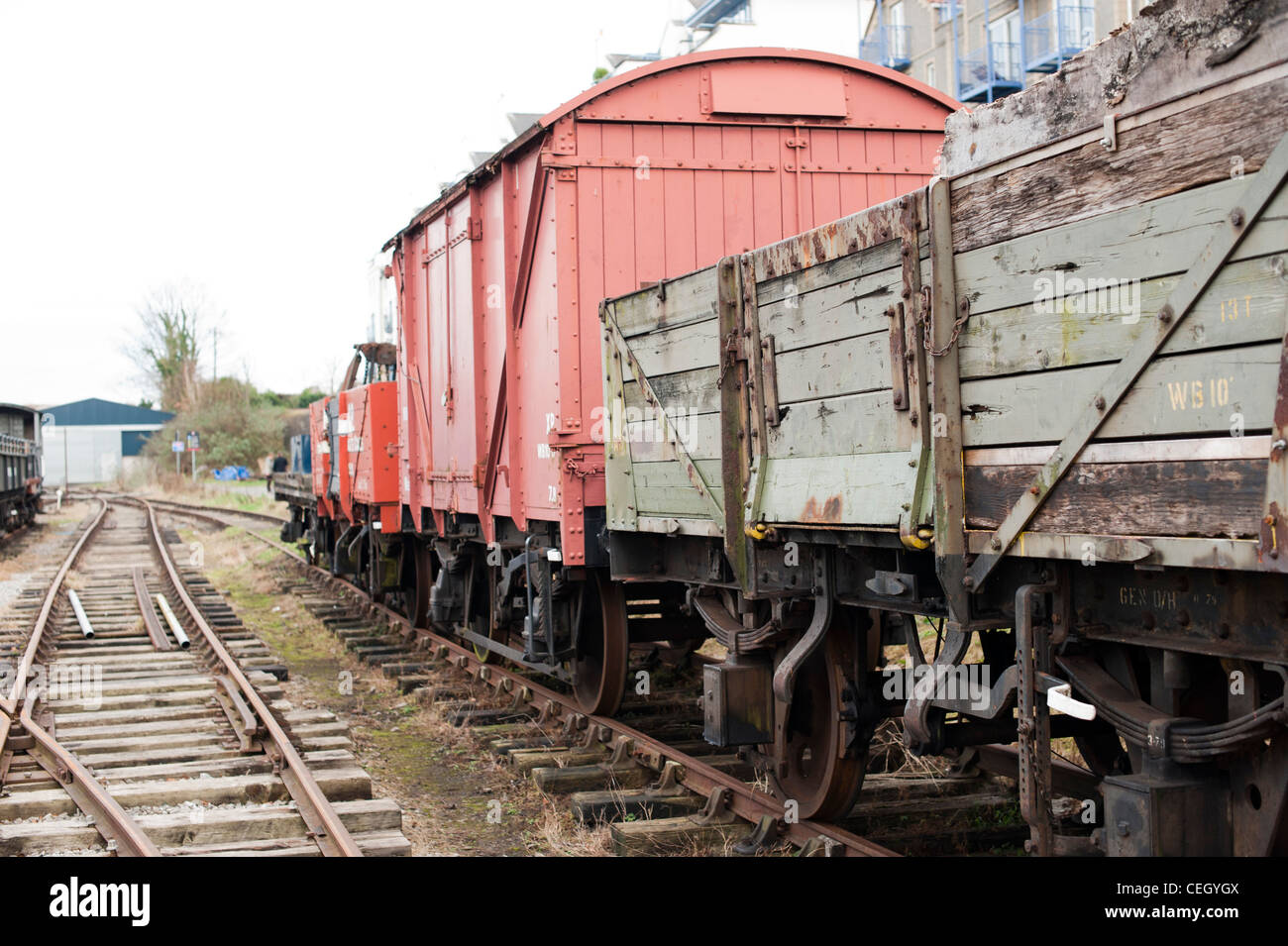 Railway tracks and old freight carriages Stock Photo - Alamy