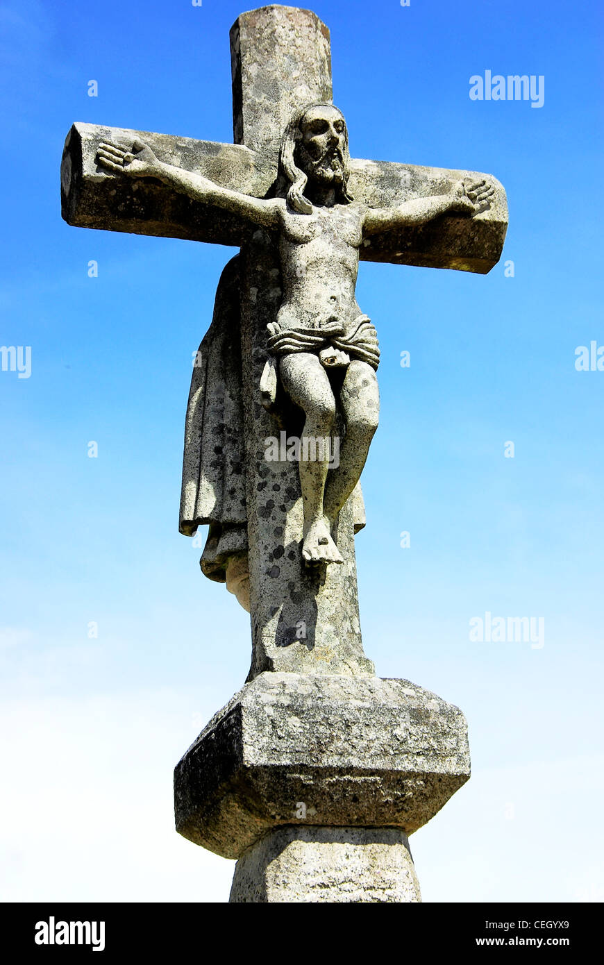 Old cross, and Christ in blue sky Stock Photo - Alamy