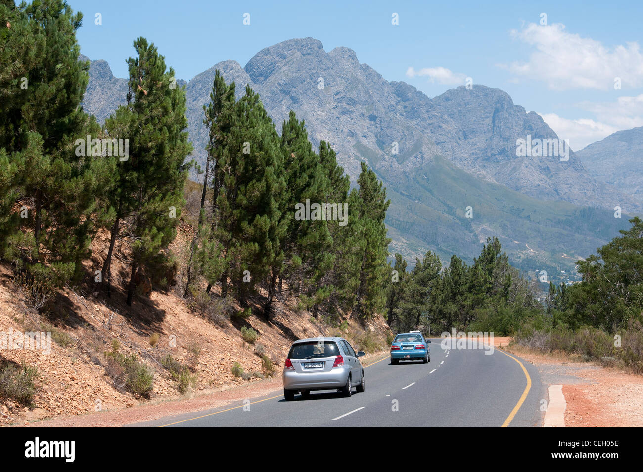 Driving The Franschhoek Pass In The Western Cape South Africa Stock