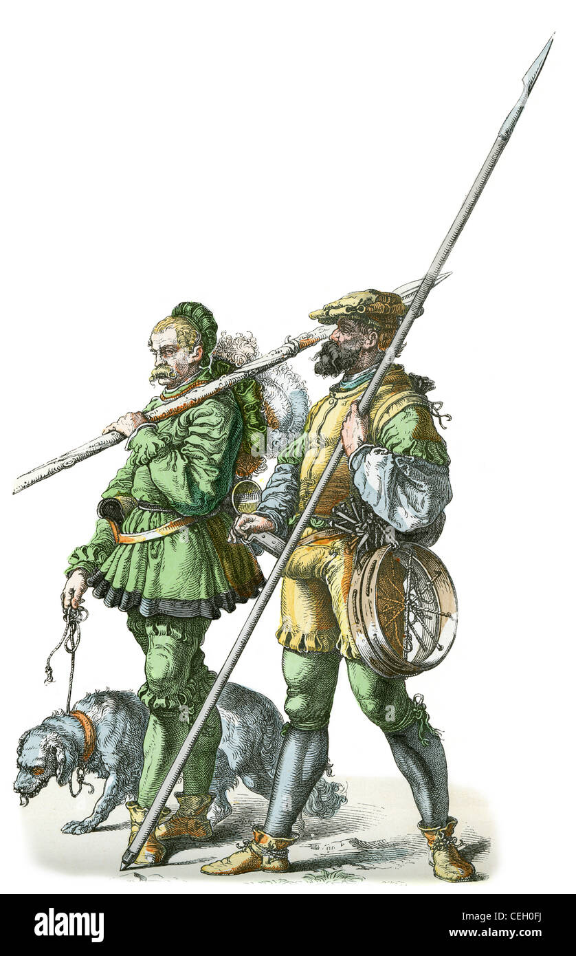 A pair of German mountain hunters from the 16th century, with a snow ...