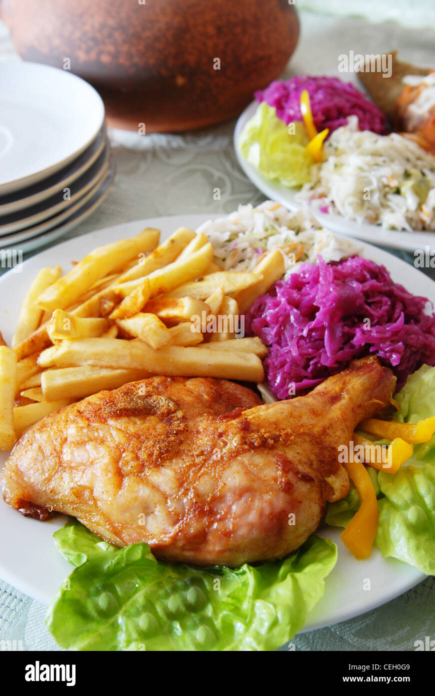Grilled chicken and chips Stock Photo - Alamy