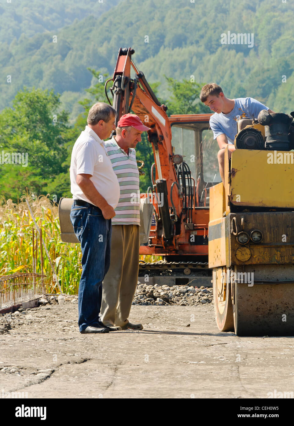 Road Roller On Construction Site Stock Photo Alamy