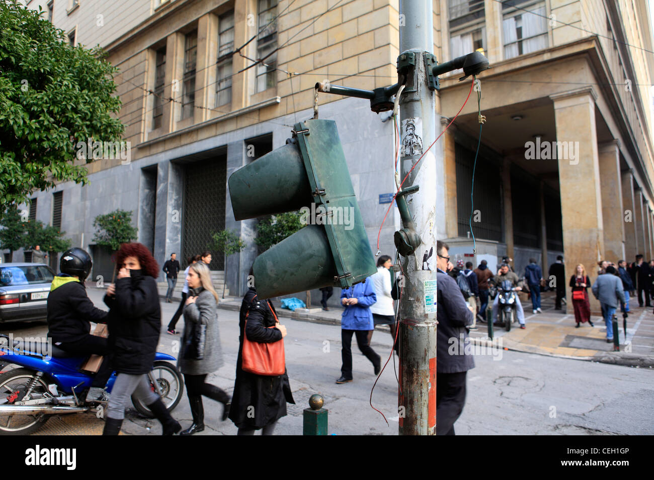 greece athens stadiou street traffic lights vandalised after the riots ...