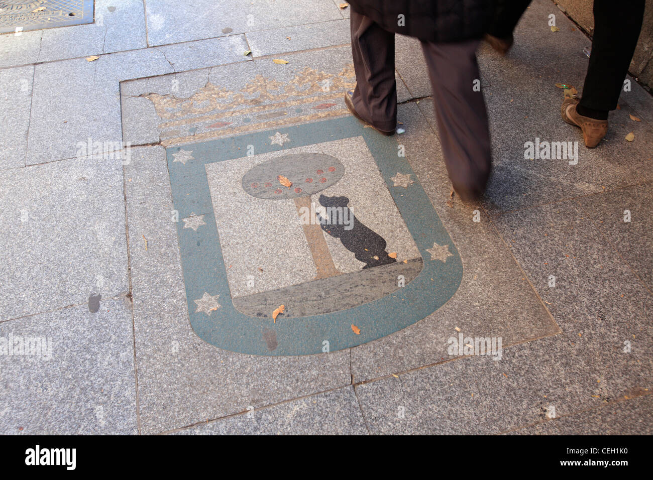 Pavement with the bear and the Madrono tree, Madrid, Spain Stock Photo ...