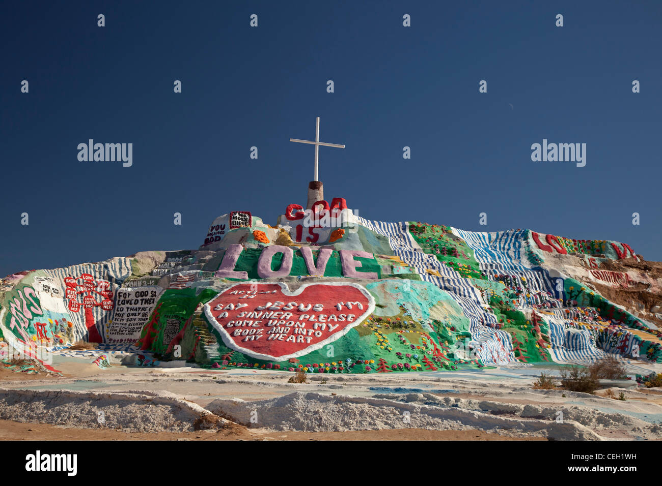 Niland, California - Salvation Mountain, a desert hillside covered with ...