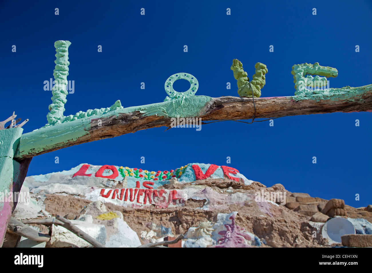 Niland, California - Salvation Mountain, a desert hillside covered with ...