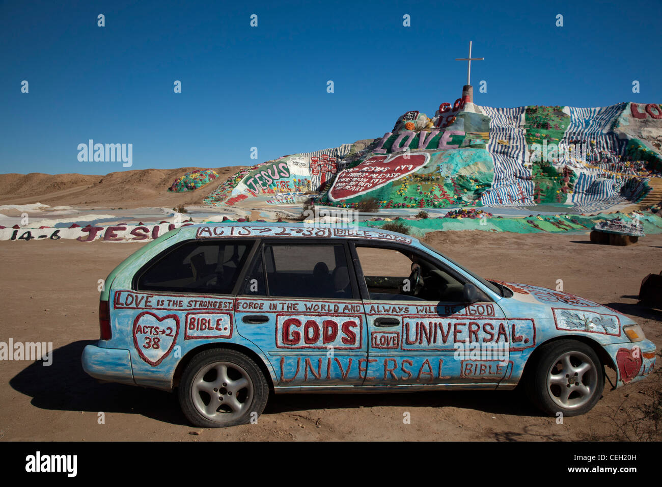 Niland, California - Salvation Mountain, a desert hillside covered with ...
