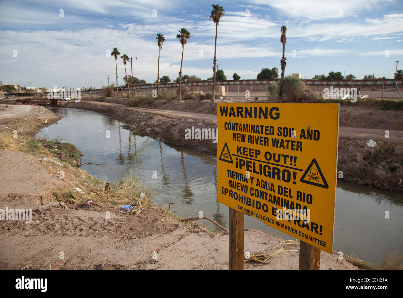 The heavily-polluted New River, as it enters the USA from Mexico Stock ...