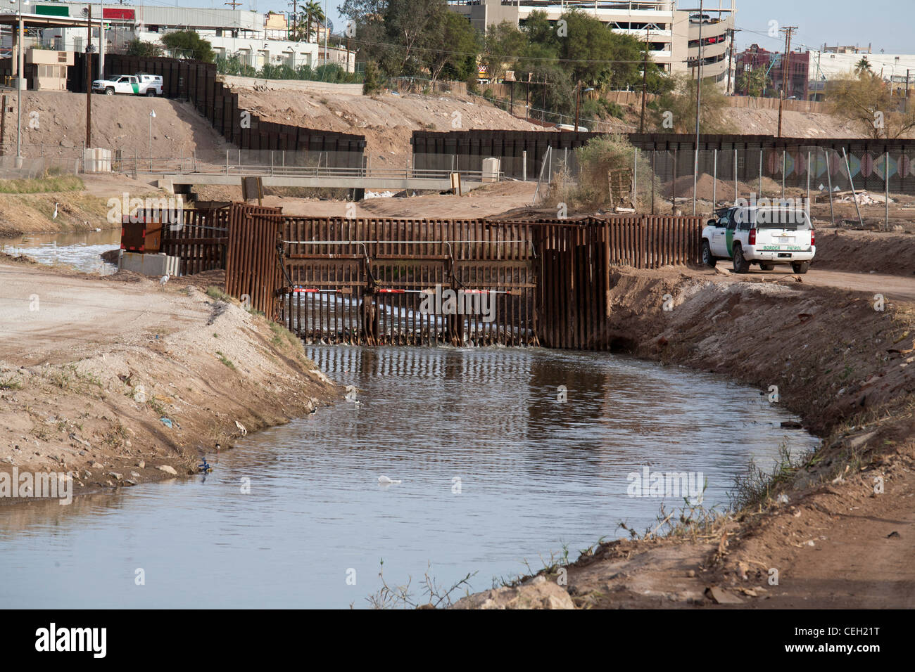 The heavily-polluted New River, as it enters the USA from Mexico Stock ...