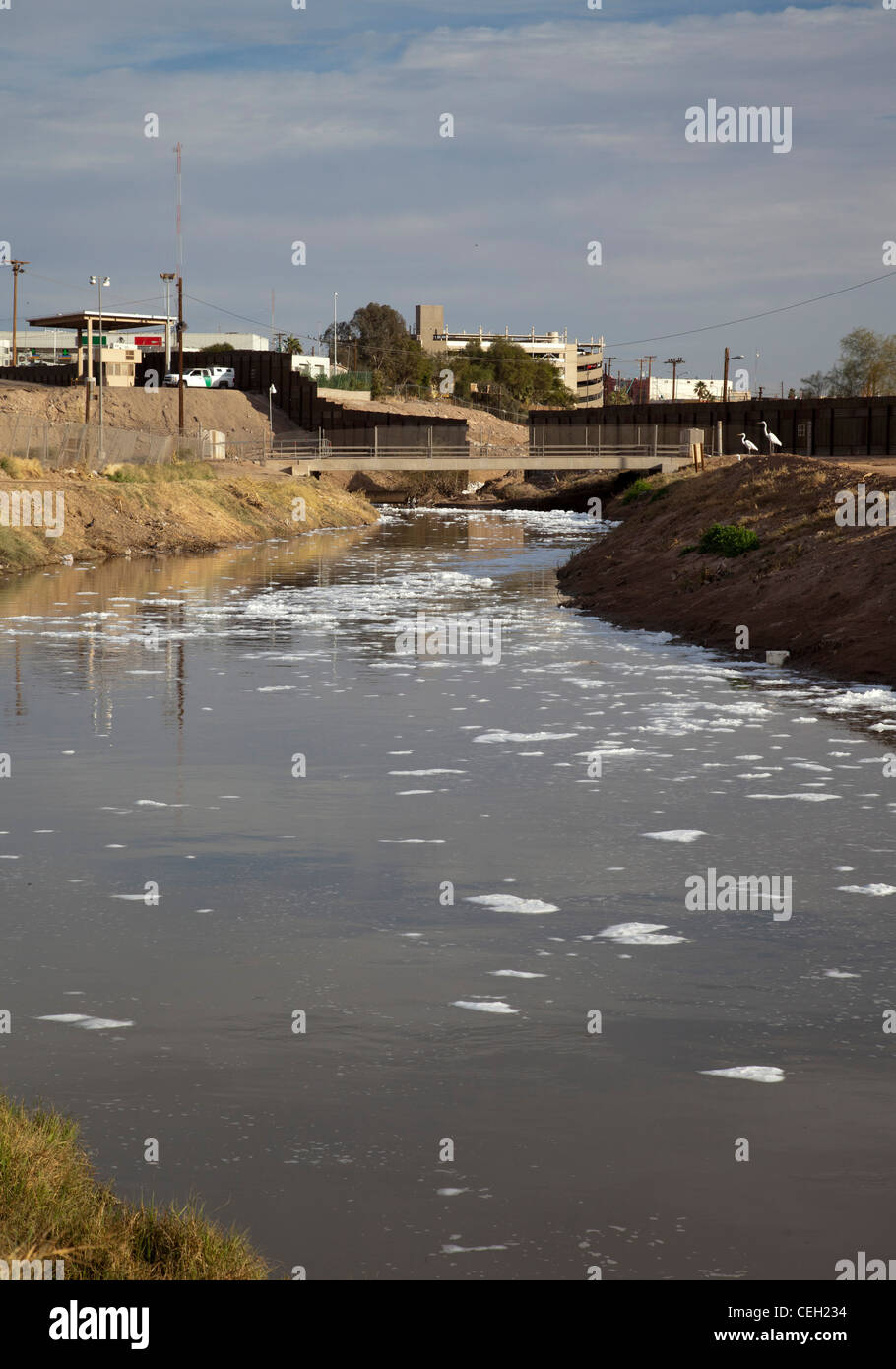 The heavily-polluted New River, as it enters the USA from Mexico Stock ...