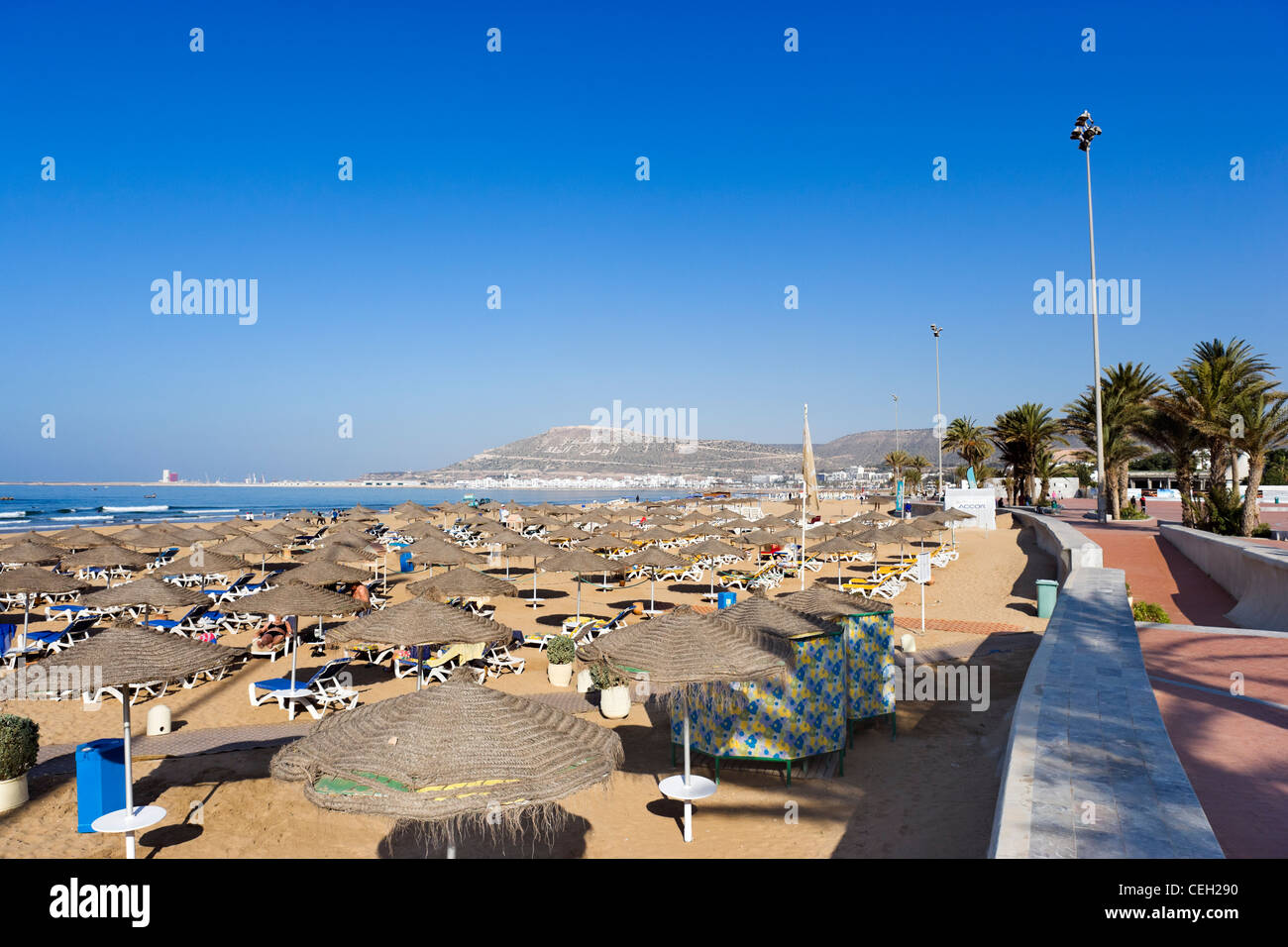 Agadir Beach with the Kasbah on the hill behind, Agadir, Morocco, North ...